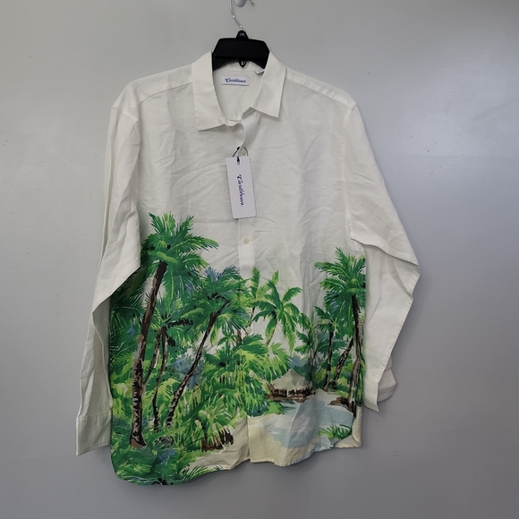 Caribbean | Shirts | Caribbean Palm Tree Linen Blend Long Sleeve Shirt ...